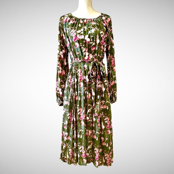 Caslon | Dresses | Nwt Caslon Green Pink Abstract Floral Tie Waist Long Flowy Maxi Dress Women ...